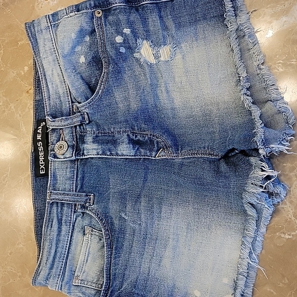 Express | Shorts | Express Distressed 5pocket Denim Shorts W Fringed ...